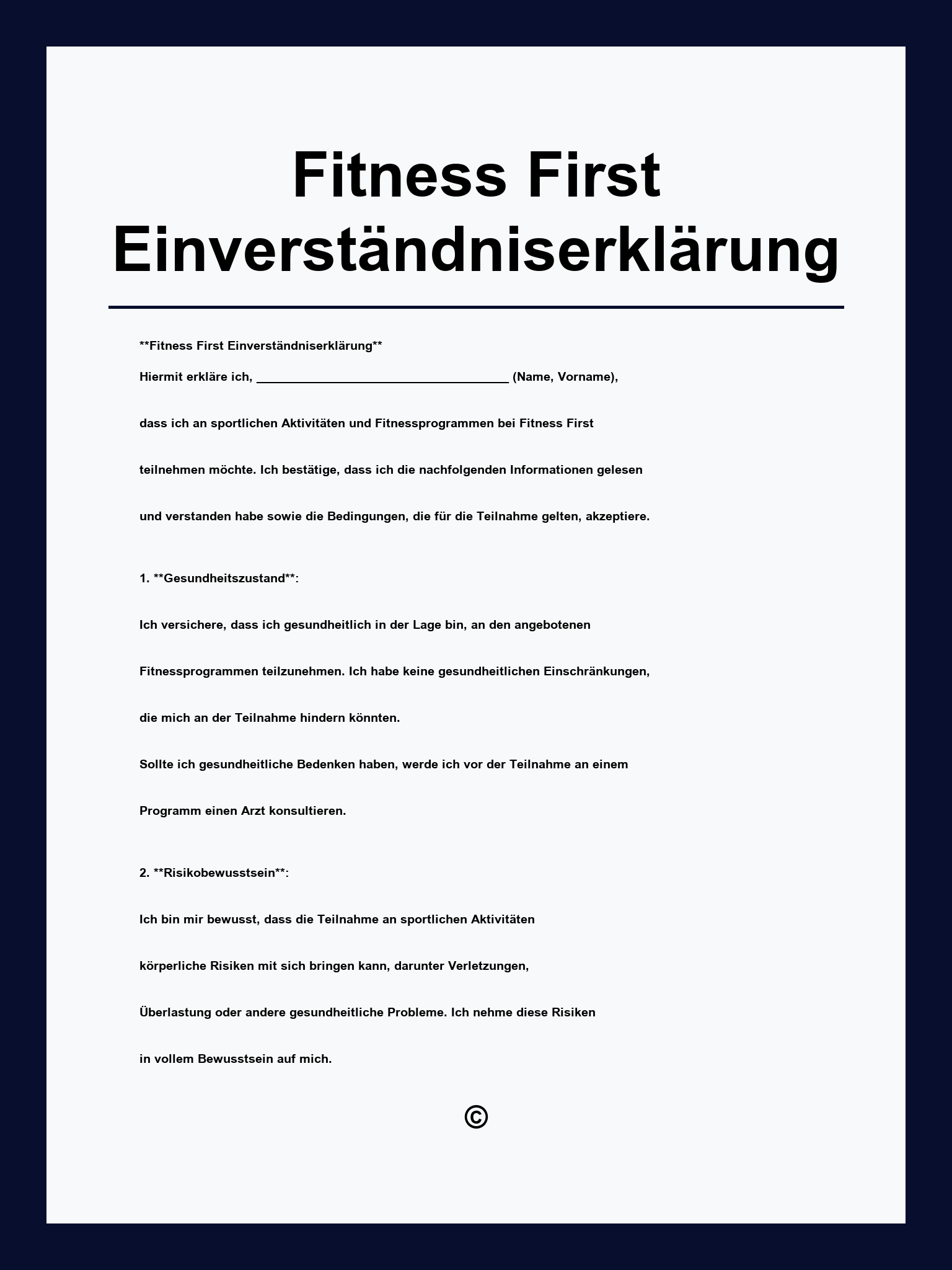 Fitness First Einverständniserklärung