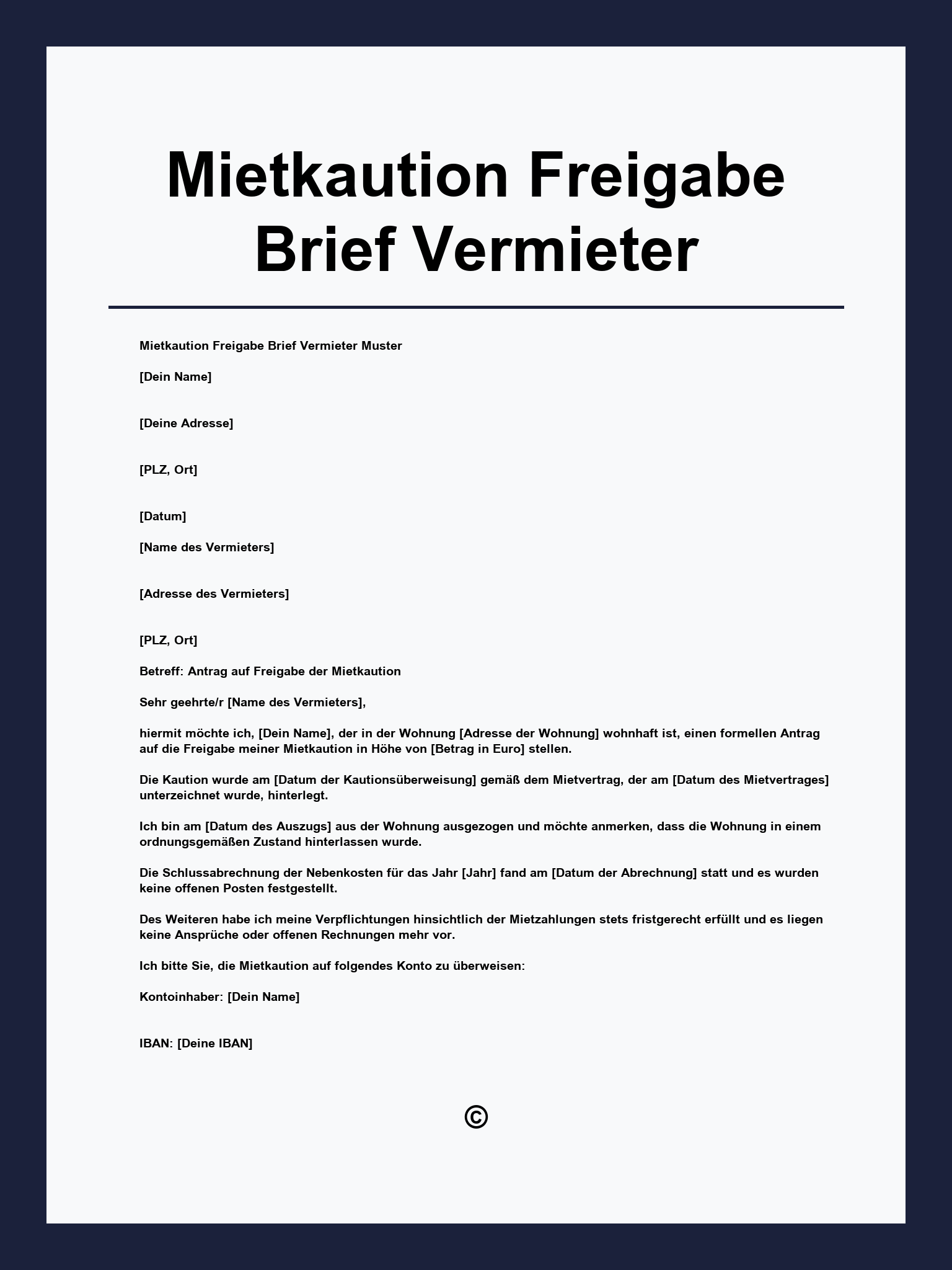 Mietkaution Freigabe Musterbrief Vermieter