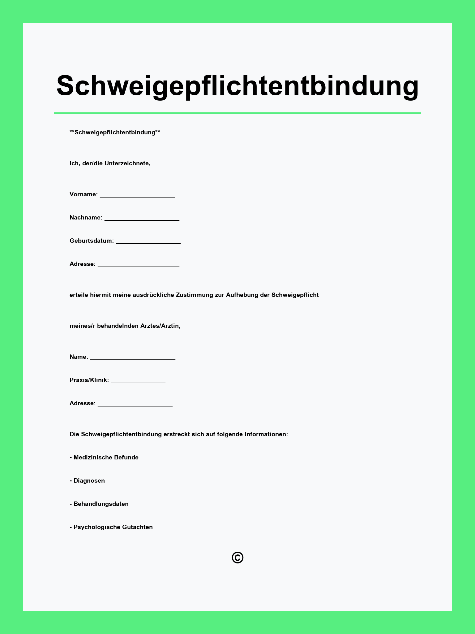 Schweigepflichtentbindung Vorlage